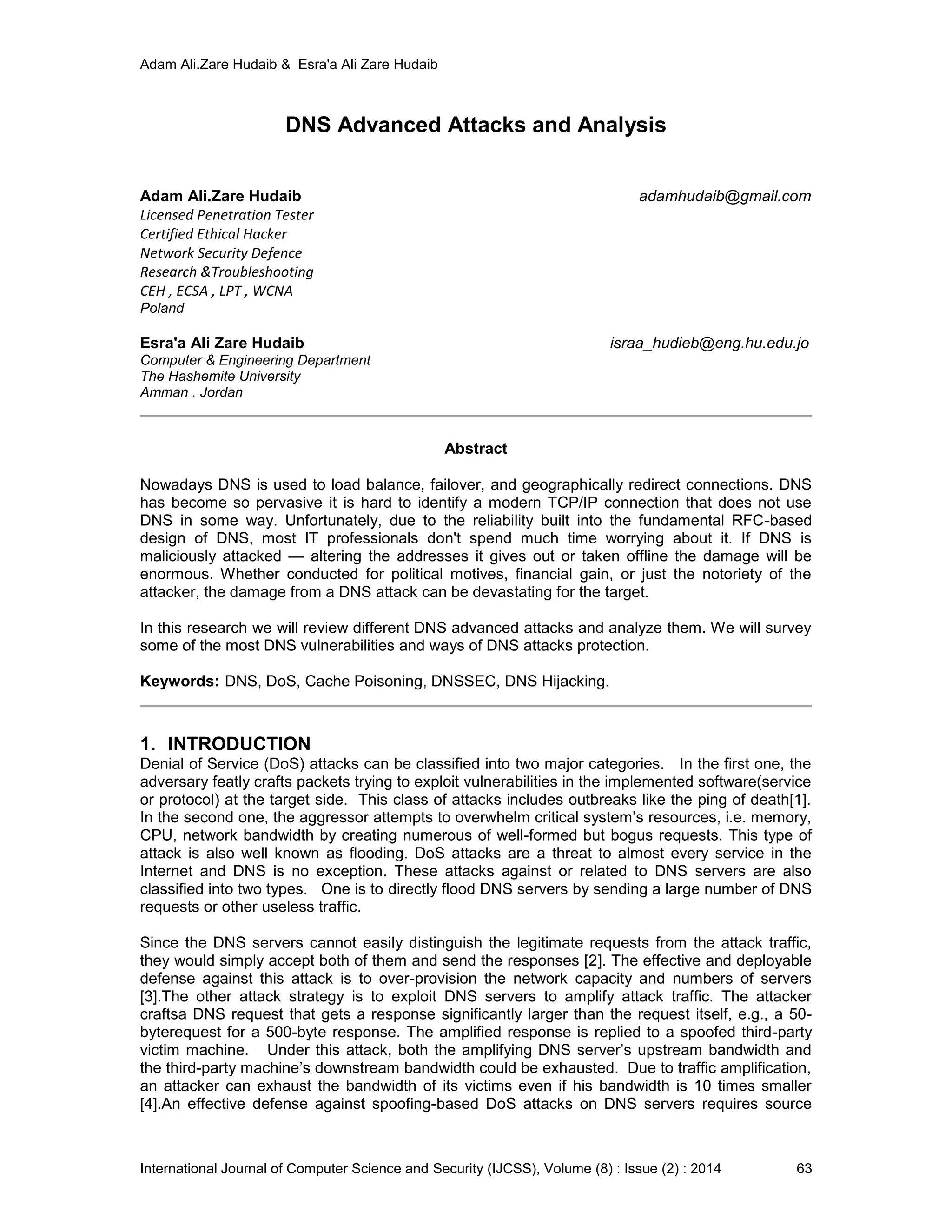 DNS Advanced Attacks and Analysis | PDF