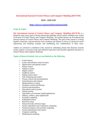International Journal of Control Theory and Computer Modeling (IJCTCM ...