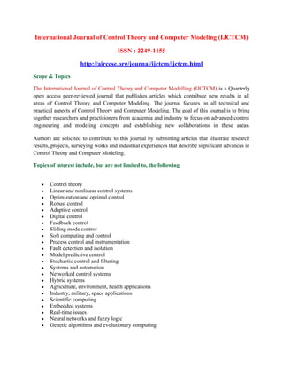 Call for Papers - International Journal of Control Theory and Computer ...
