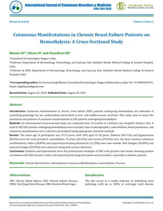 Cutaneous Manifestations in Chronic Renal Failure Patients on ...