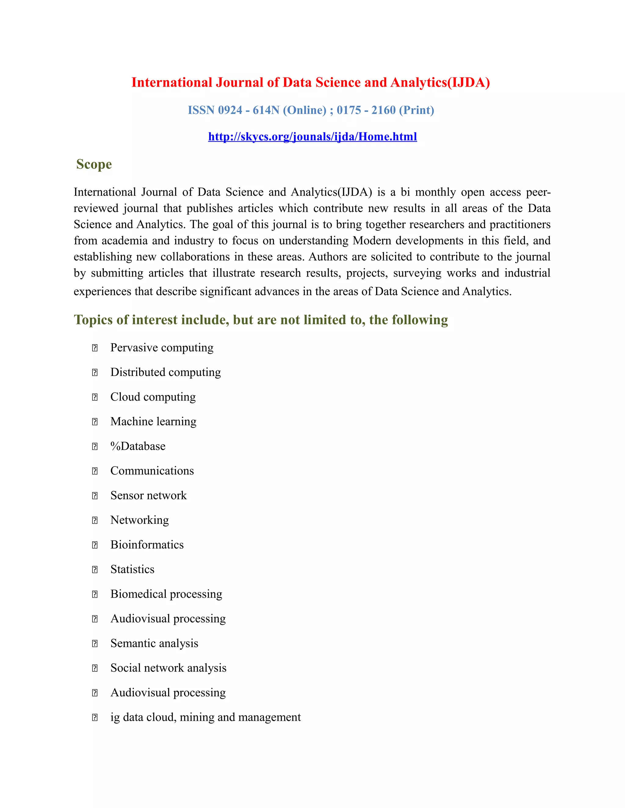 International Journal of Data Science and Analytics(IJDA) | PDF | Free ...