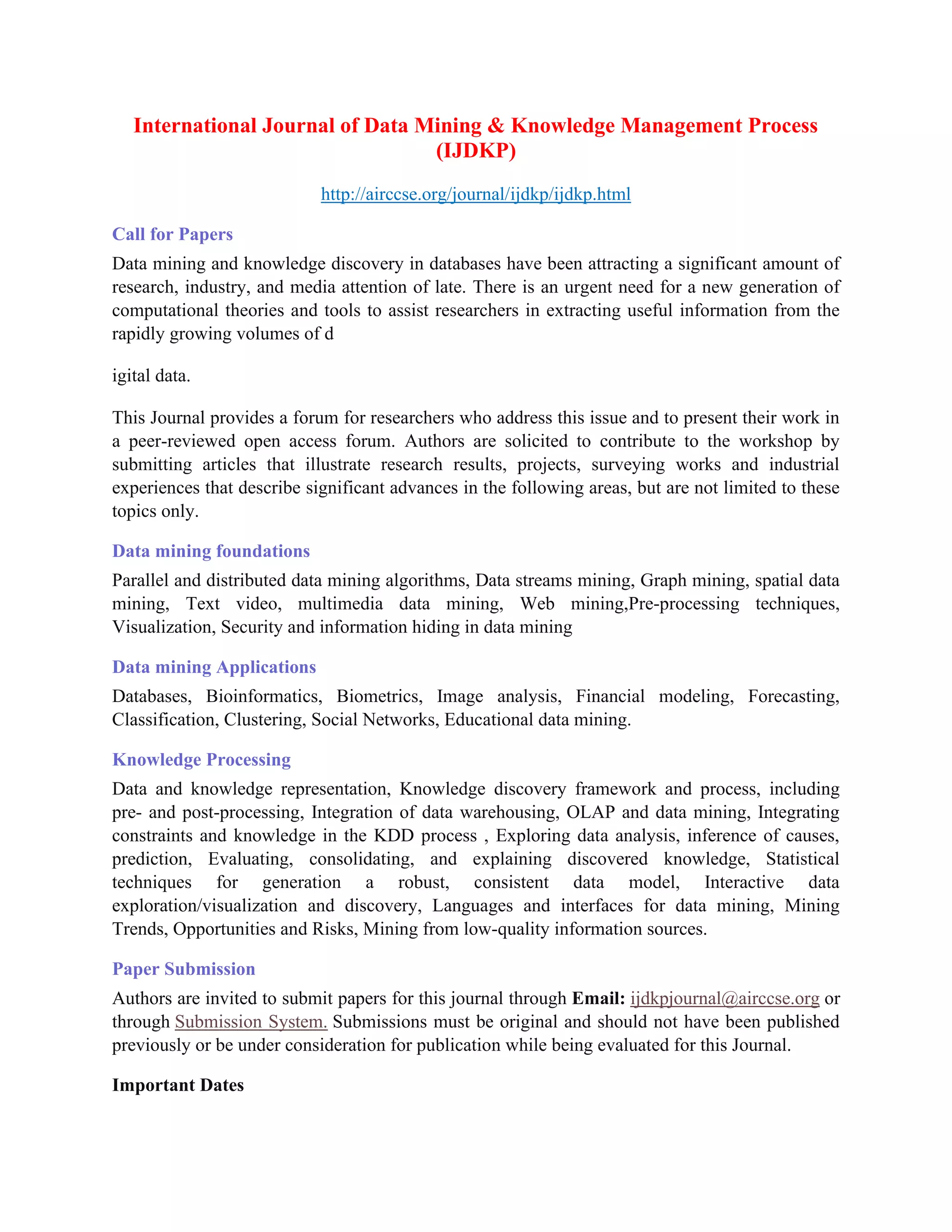 International Journal of Data Mining & Knowledge Management Process(IJDKP) | PDF