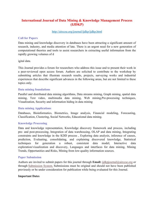 International Journal of Data Mining & Knowledge Management Process(IJDKP) | PDF