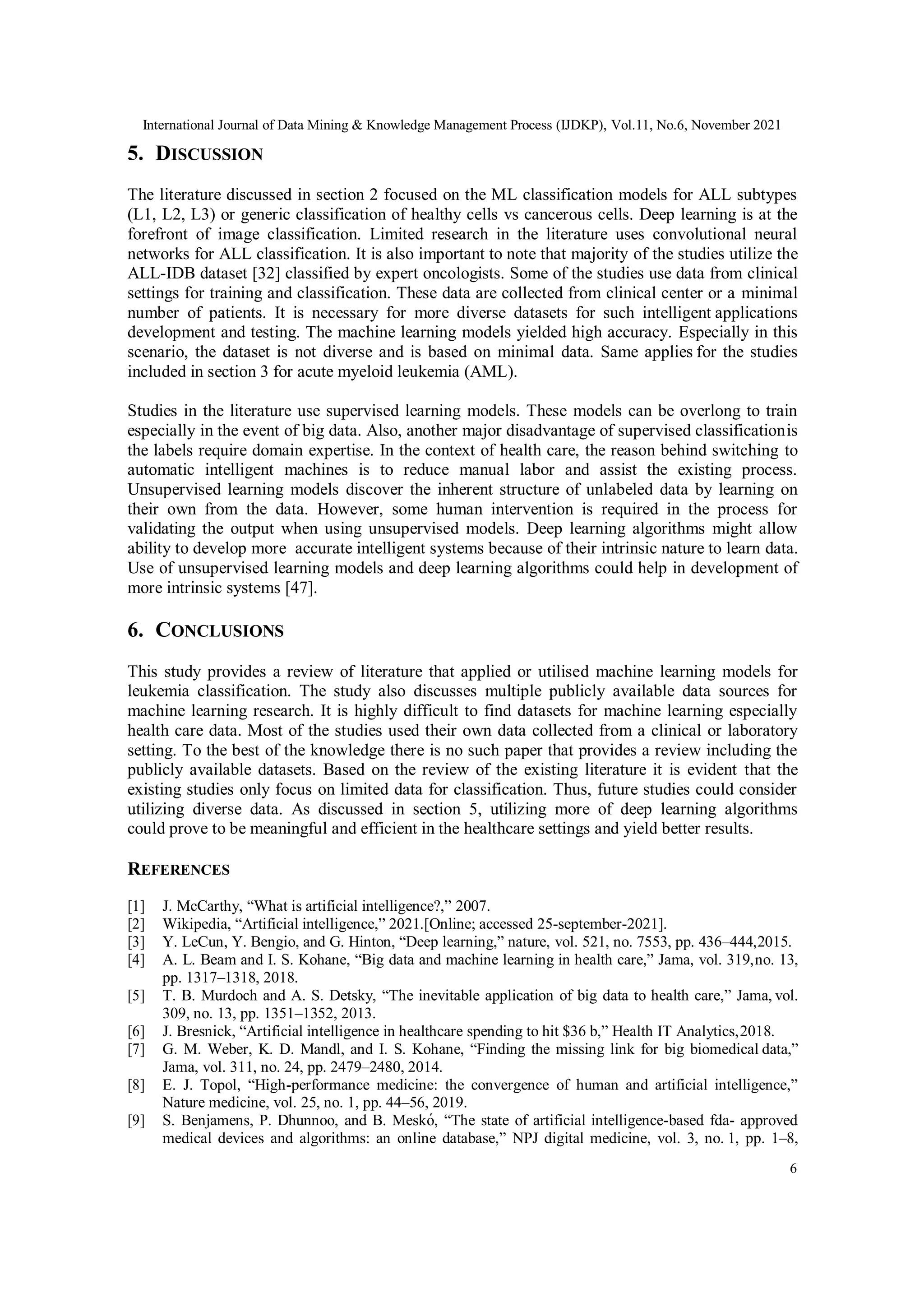 Review Of Machine Learning Applications And Datasets In Classification Of Acute Leukemia Pdf
