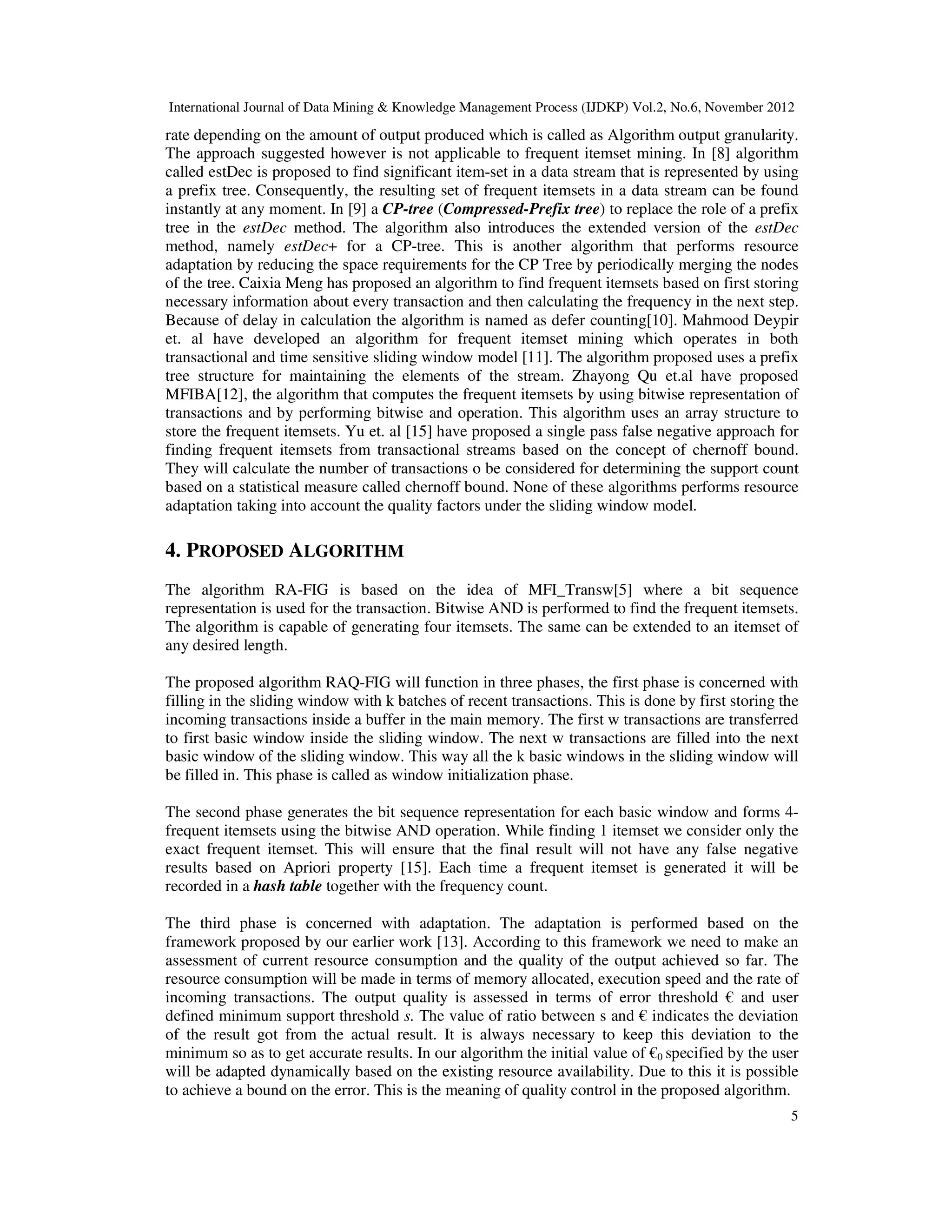 Frequent Itemset Mining In Transactional Data Streams Based On Quality Control And Resource
