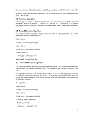 Distortion Based Algorithms For Privacy Preserving Frequent Item Set Mining | PDF