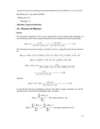 Distortion Based Algorithms For Privacy Preserving Frequent Item Set Mining | PDF