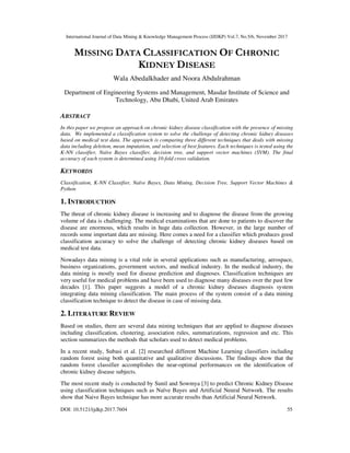 MISSING DATA CLASSIFICATION OF CHRONIC KIDNEY DISEASE | PDF