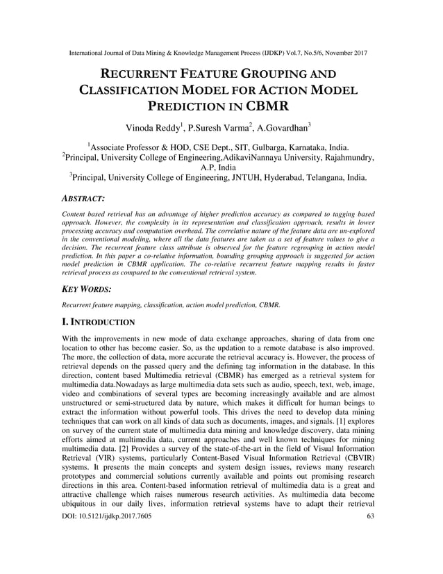 RECURRENT FEATURE GROUPING AND CLASSIFICATION MODEL FOR ACTION MODEL PREDICTION IN CBMR | PDF