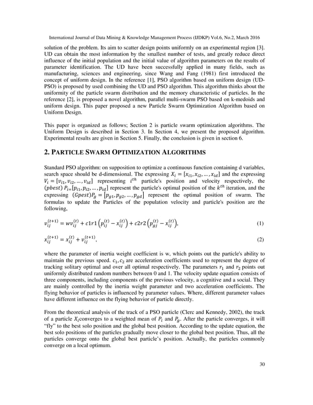 A Particle Swarm Optimization Algorithm Based On Uniform Design Pdf