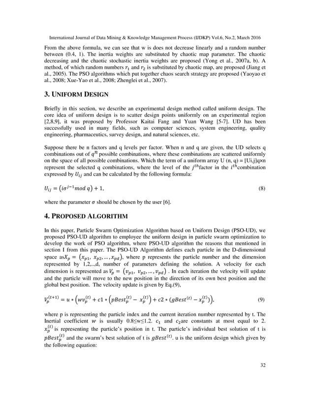 A PARTICLE SWARM OPTIMIZATION ALGORITHM BASED ON UNIFORM DESIGN | PDF
