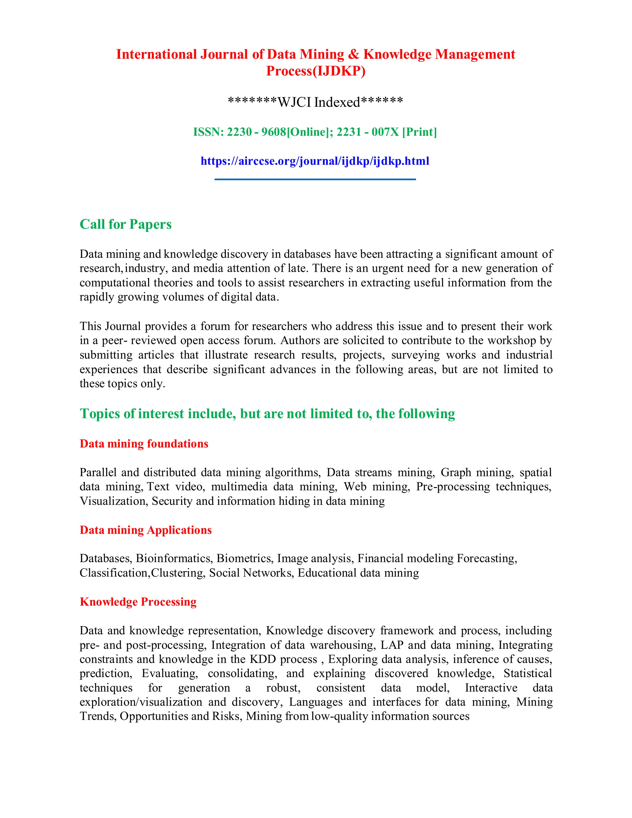 May issue - International Journal of Data Mining & Knowledge Management Process ( IJDKP ) | PDF