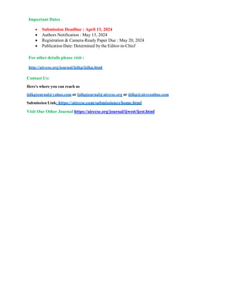 UPCOMING ISSUE-WJCI INDEXED-SUBMIT YOUR PAPERS...! International Journal of Data Mining ...