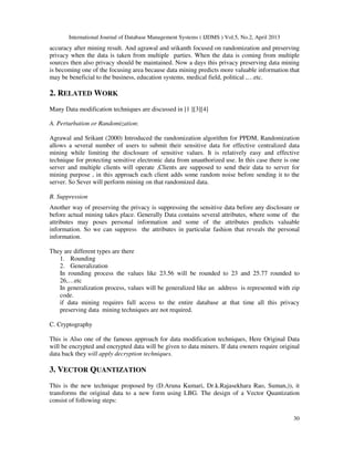 PRIVACY PRESERVING DATA MINING BASED ON VECTOR QUANTIZATION | PDF