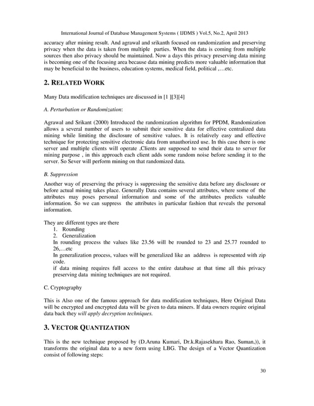 PRIVACY PRESERVING DATA MINING BASED ON VECTOR QUANTIZATION | PDF