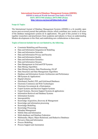 Paper Submission Open Now *** International Journal of Database ...