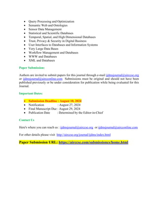 International Journal of Database Management Systems (IJDMS) - EBSCO, WJCI indexed | PDF