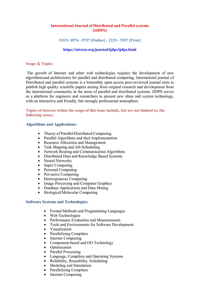 International Journal of Distributed and Parallel systems (IJDPS) | PDF