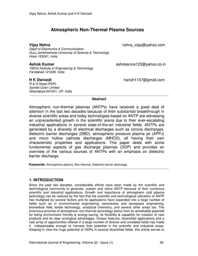 Atmospheric Non-Thermal Plasma Sources | PDF | Chemistry | Science