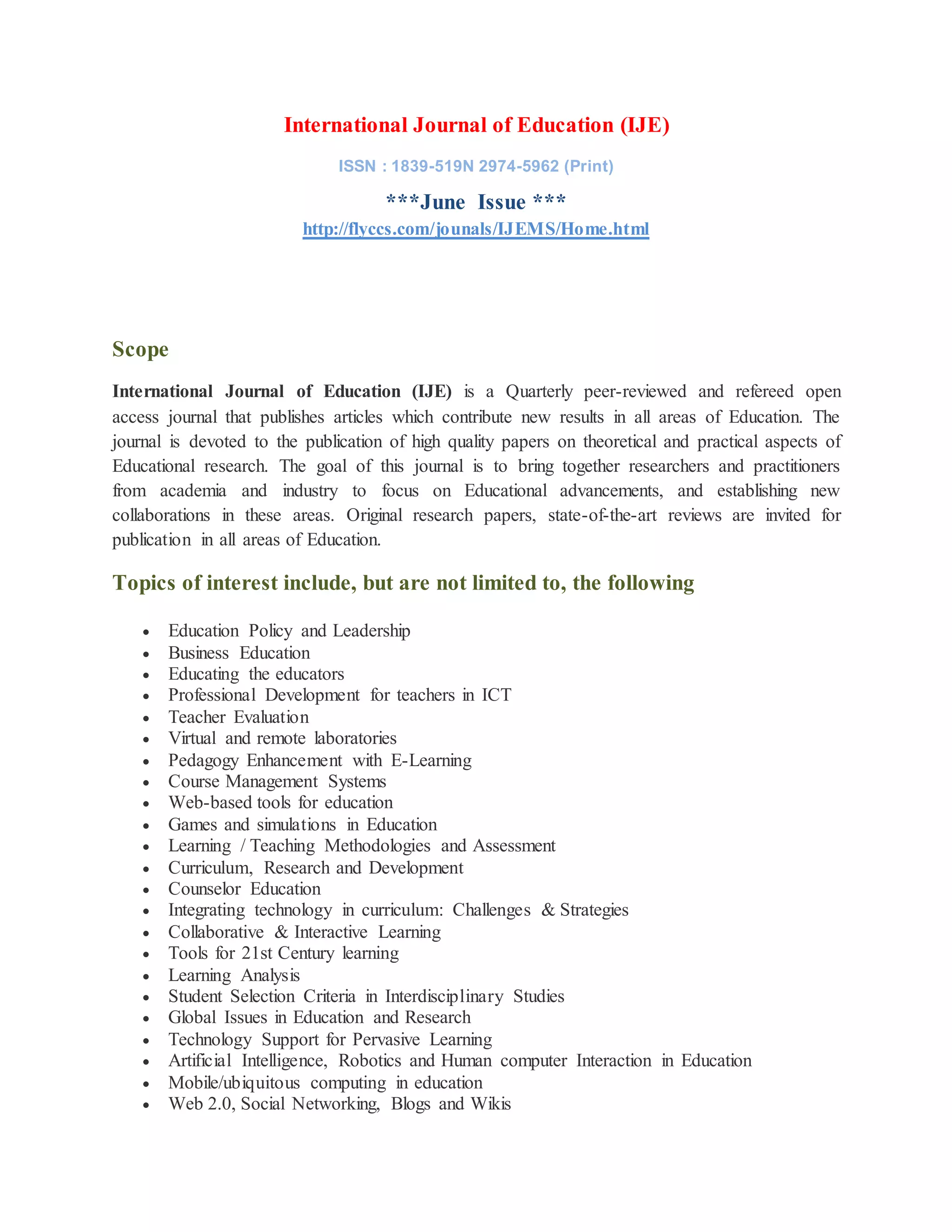 International Journal of Education (IJE) | DOCX