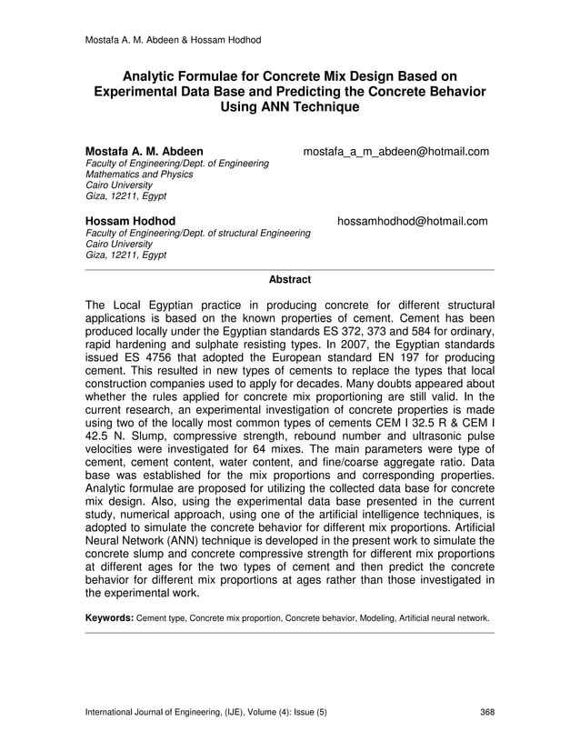 Analytic Formulae for Concrete Mix Design Based on Experimental Data ...