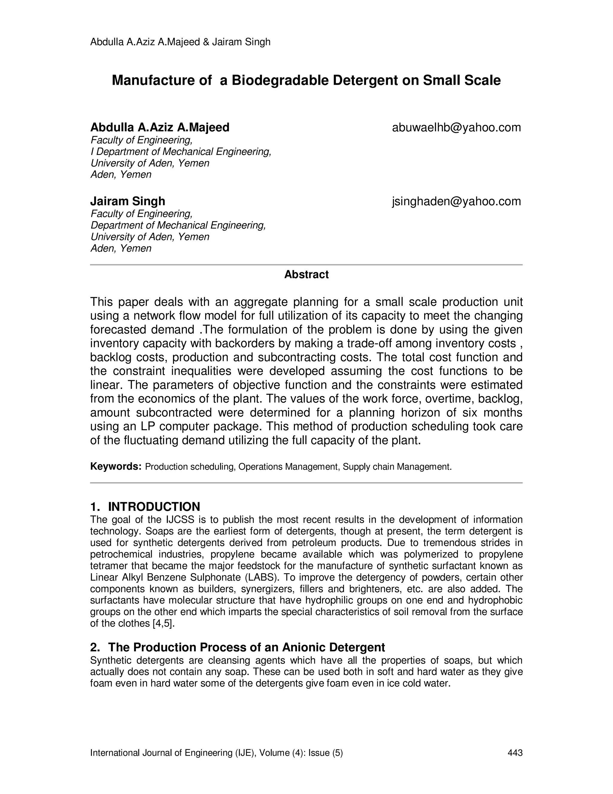 Manufacture of a Biodegradable Detergent on Small Scale | PDF
