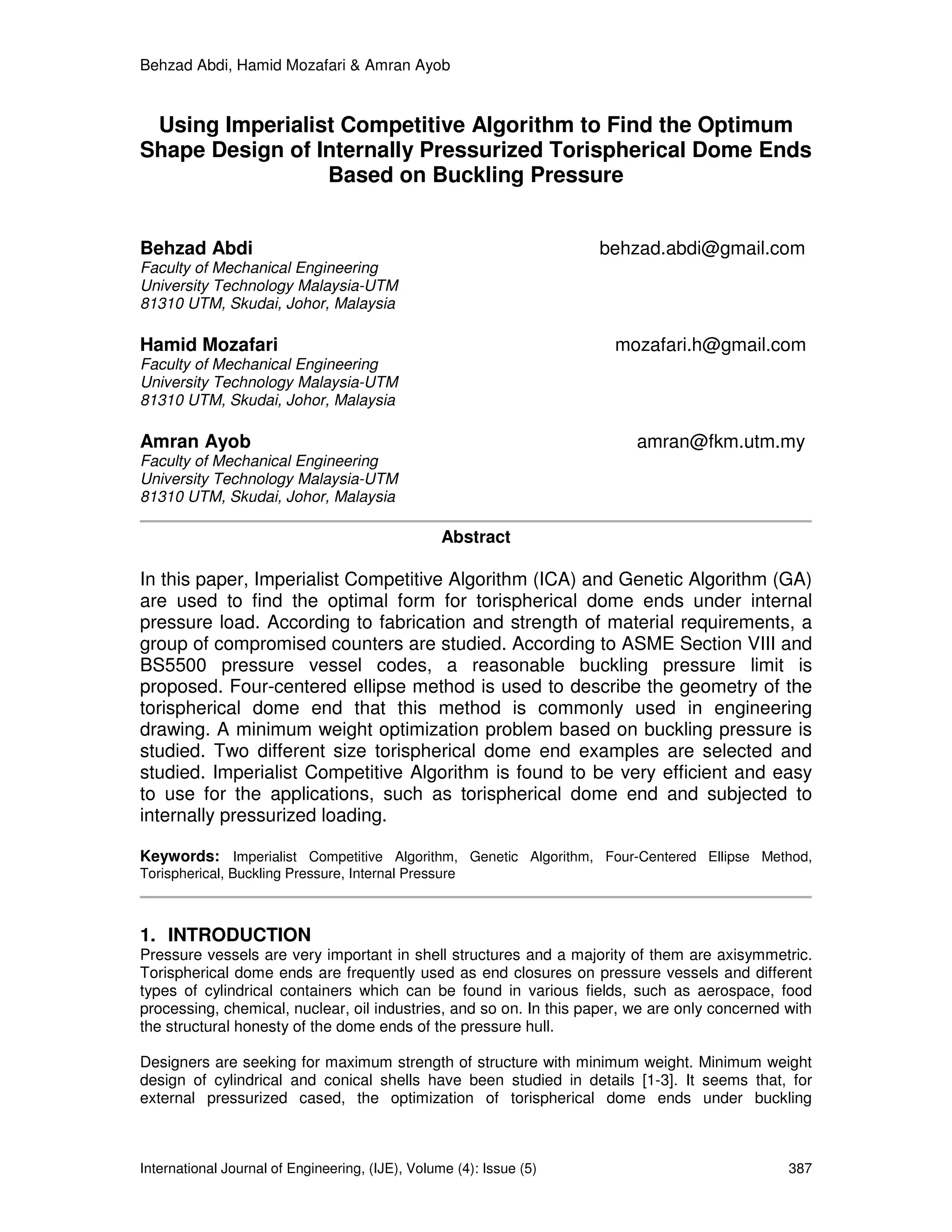 Using Imperialist Competitive Algorithm to Find the Optimum Shape Design of Internally ...