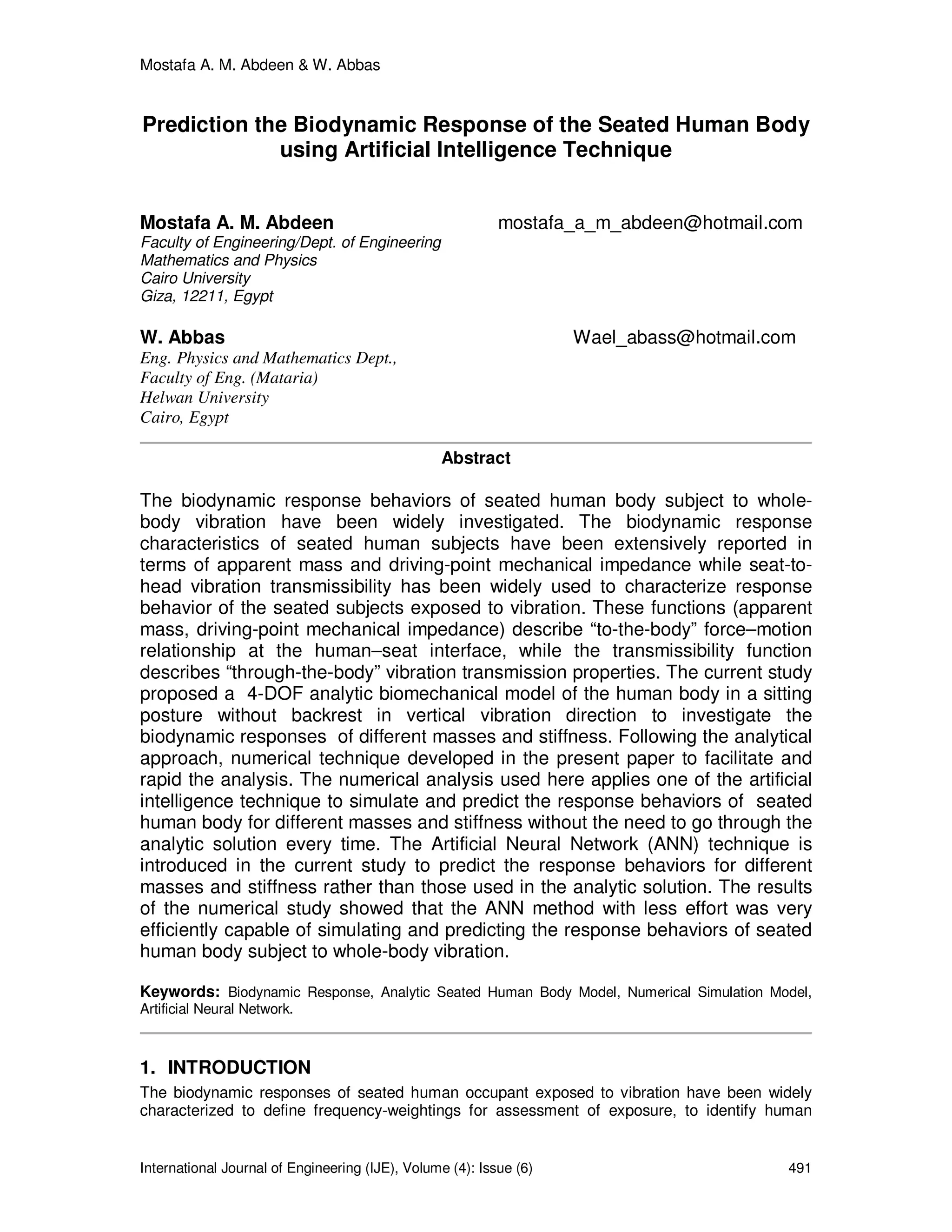 Prediction The Biodynamic Response Of Seated Human Body To Vibration Using Artificial Neural