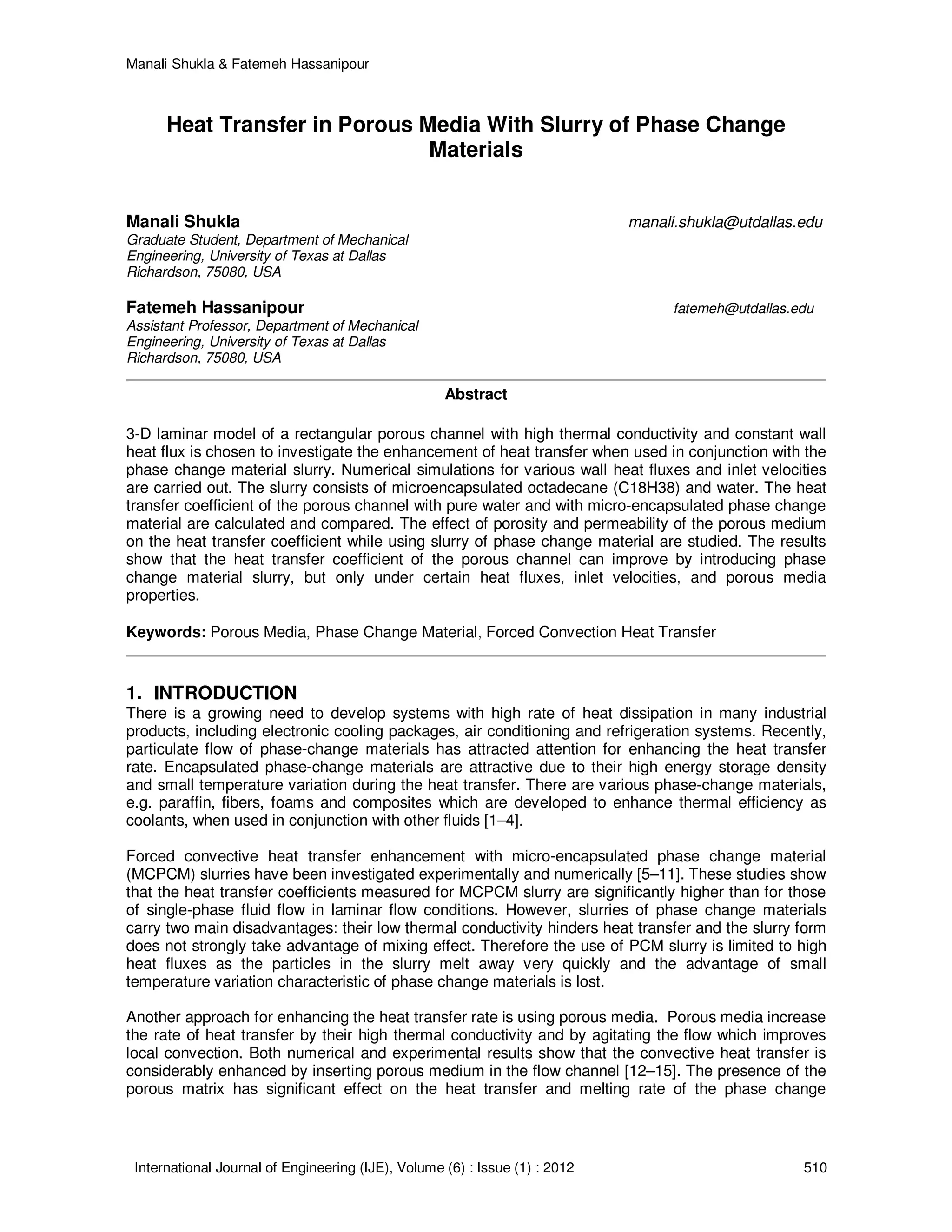 Heat Transfer in Porous Media With Slurry of Phase Change Materials | PDF