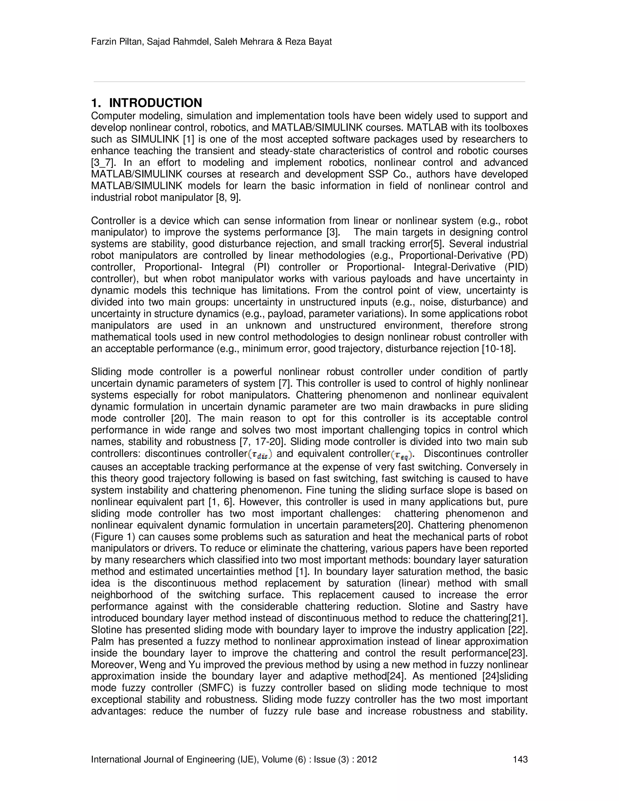 Sliding Mode Methodology Vs. Computed Torque Methodology Using MATLAB ...