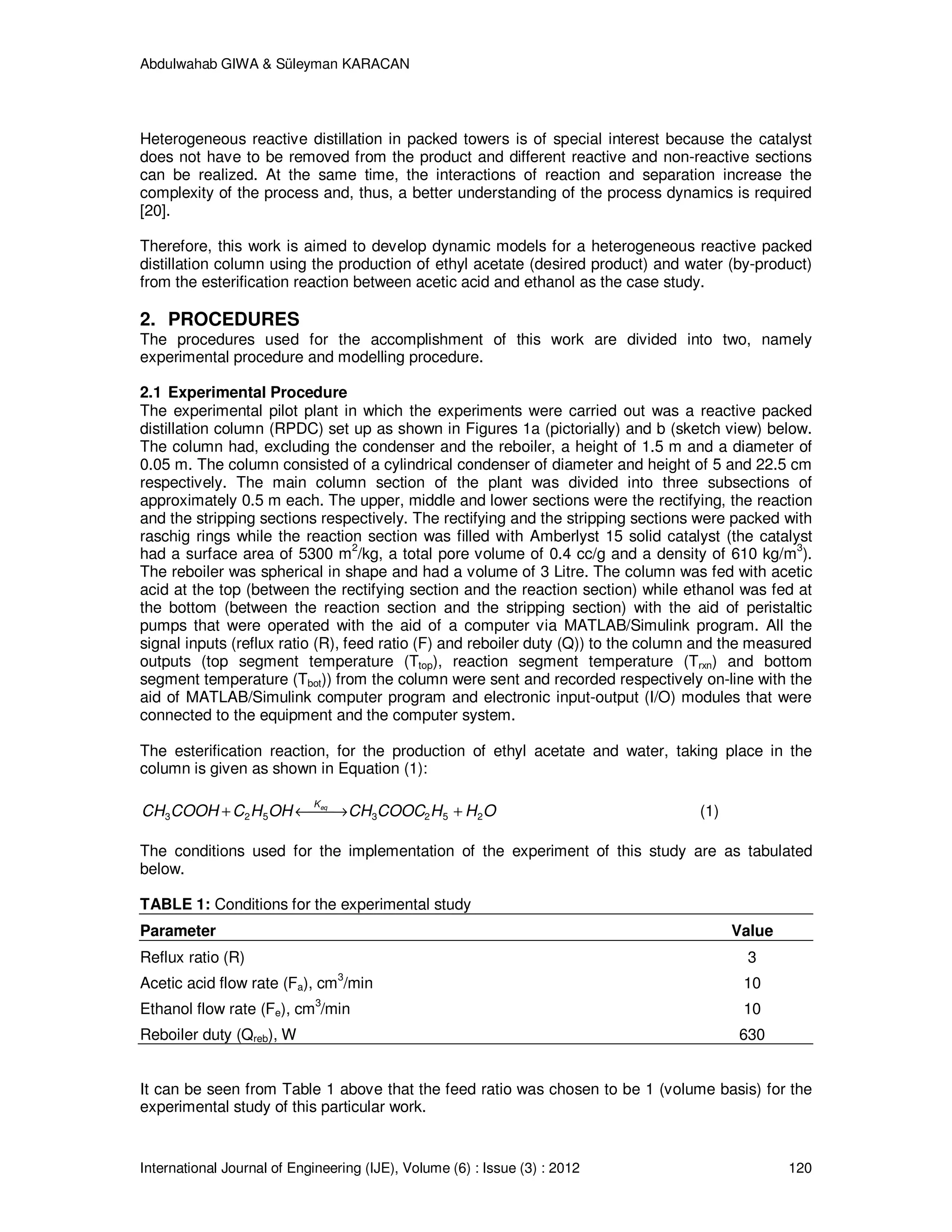 Development Of Dynamic Models For A Reactive Packed Distillation Column Pdf