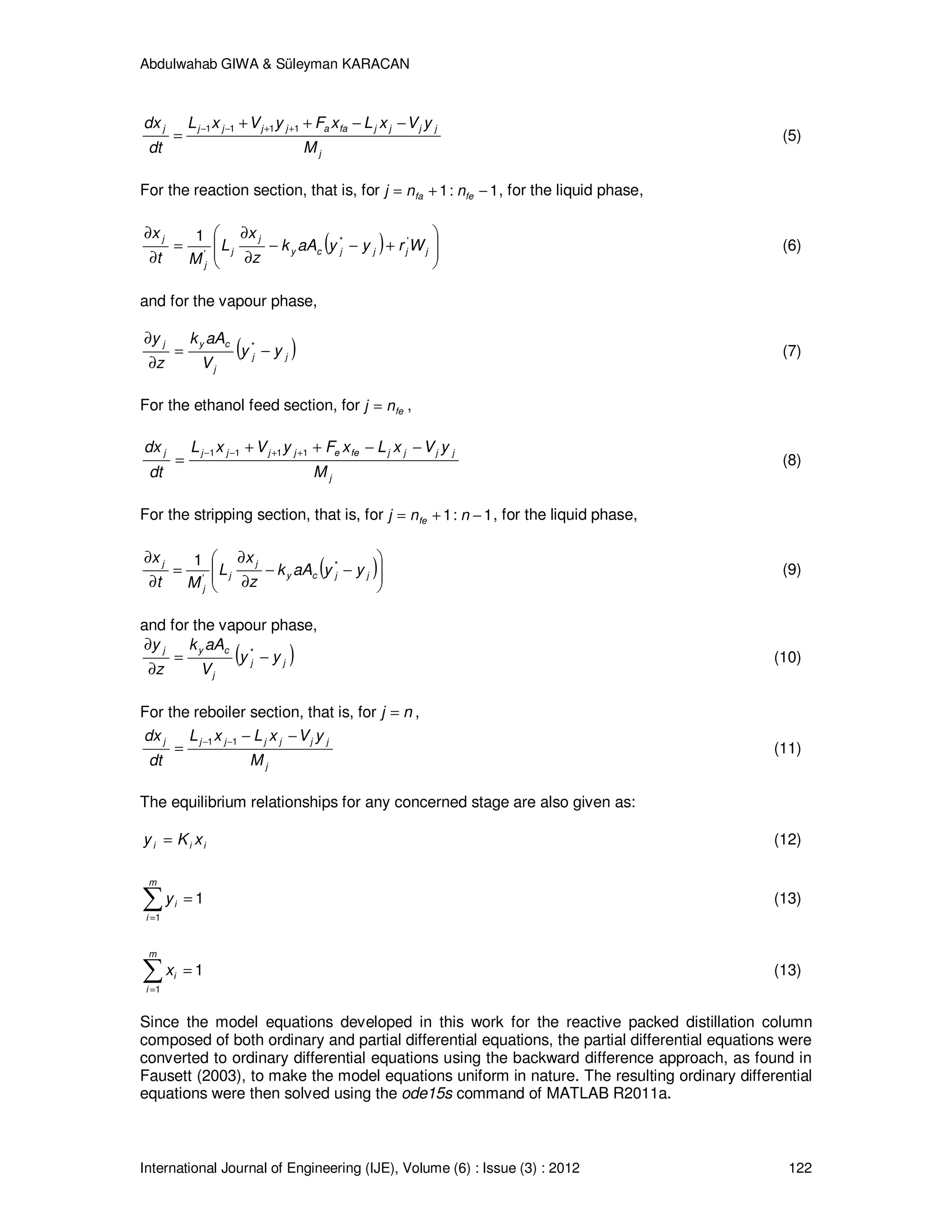 Development of Dynamic Models for a Reactive Packed Distillation Column | PDF | Chemistry | Science