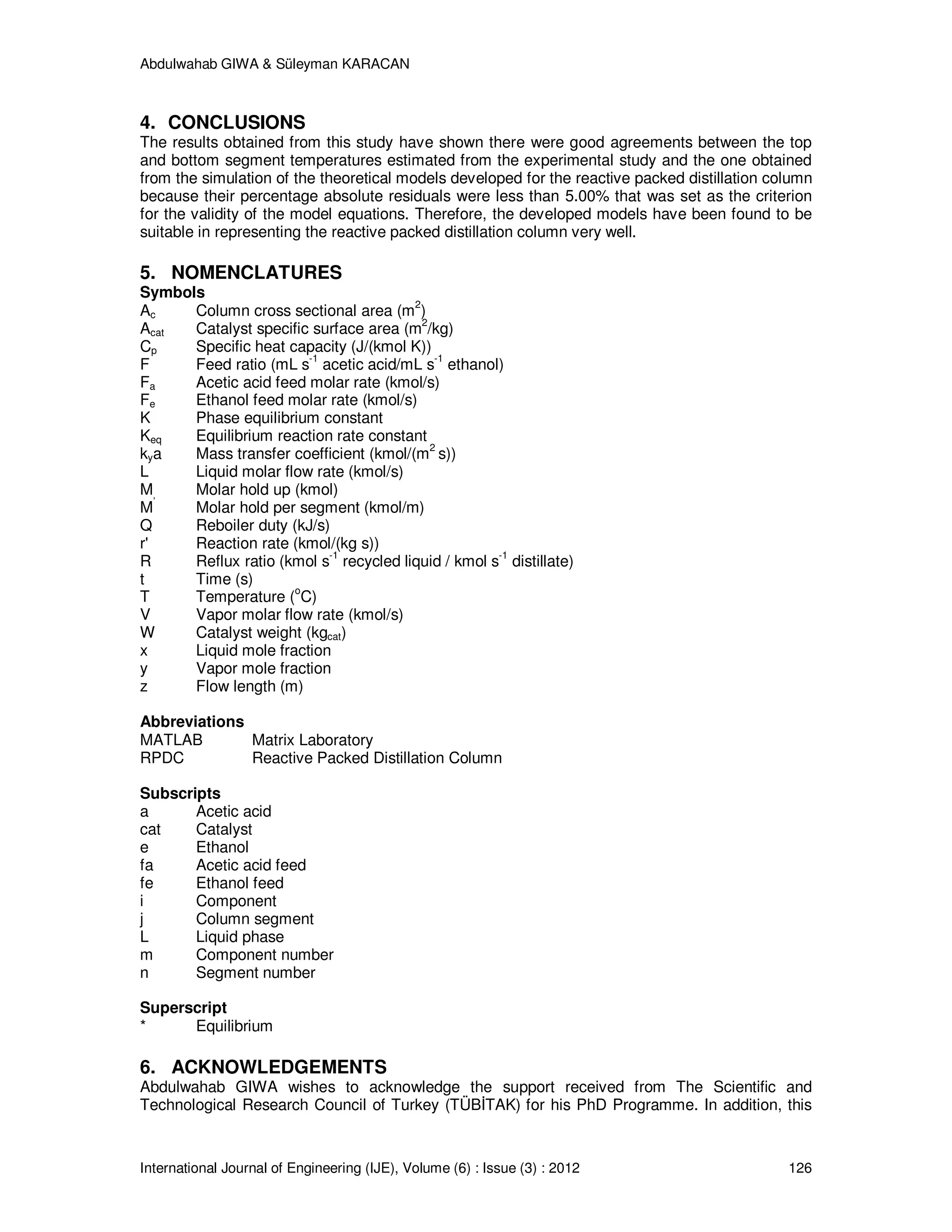 Development of Dynamic Models for a Reactive Packed Distillation Column | PDF | Chemistry | Science