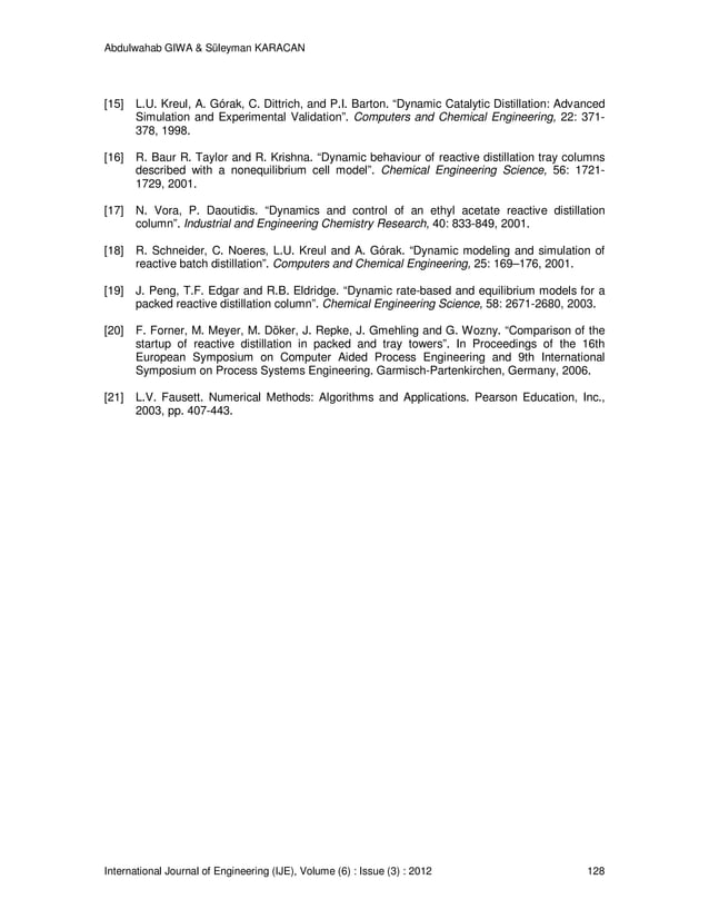 Development of Dynamic Models for a Reactive Packed Distillation Column | PDF | Chemistry | Science
