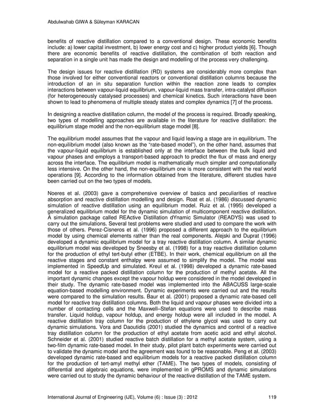 Development of Dynamic Models for a Reactive Packed Distillation Column | PDF | Chemistry | Science