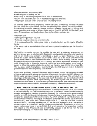 Advantages and Disadvantages of Using MATLAB/ode45 for Solving ...