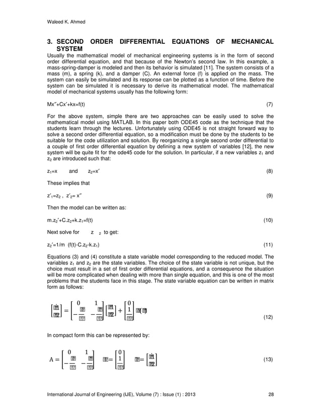 Advantages and Disadvantages of Using MATLAB/ode45 for Solving Differential Equations in ...