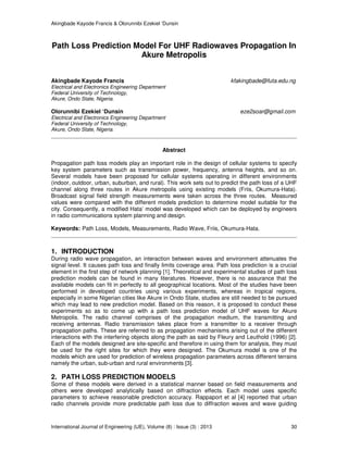 Path Loss Prediction Model For UHF Radiowaves Propagation In Akure Metropolis | PDF