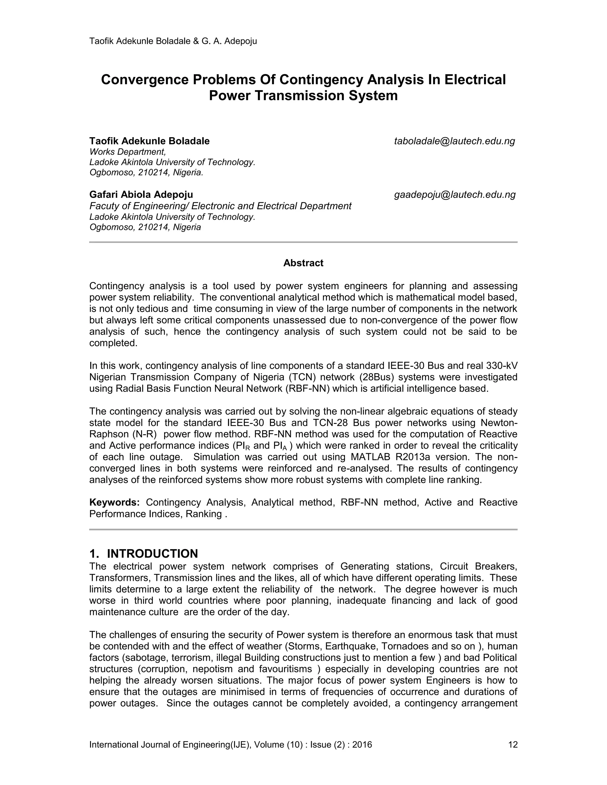 Convergence Problems Of Contingency Analysis In Electrical Power Transmission System | PDF