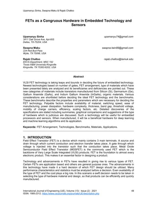 FETs as a Congruous Hardware in Embedded Technology and Sensors | PDF