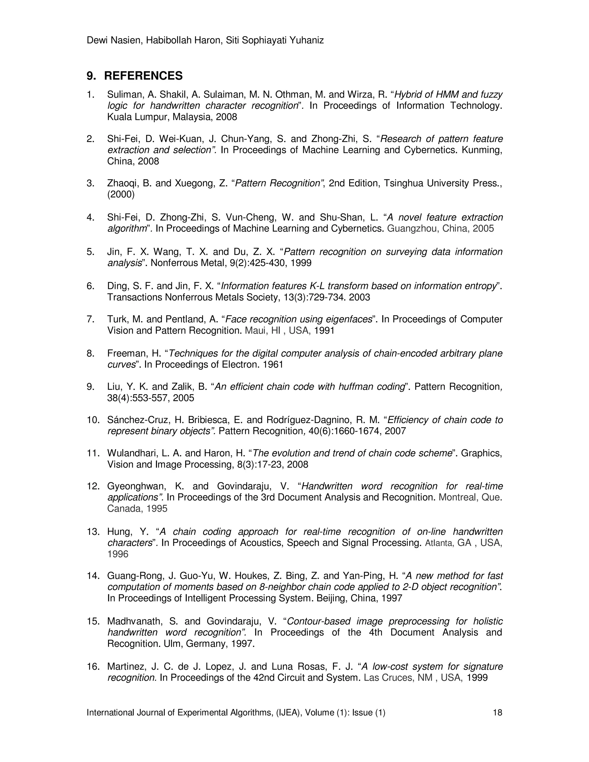 The Heuristic Extraction Algorithms for Freeman Chain Code of ...