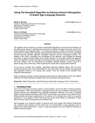Using The Hausdorff Algorithm to Enhance Kinect's Recognition of Arabic Sign Language Gestures | PDF