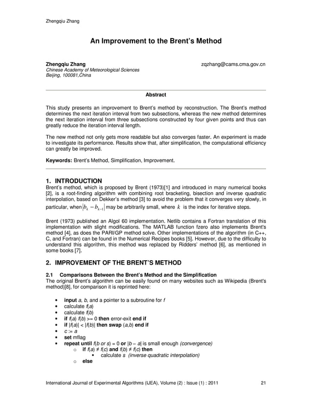 An Improvement to the Brent’s Method | PDF | Computing | Technology ...