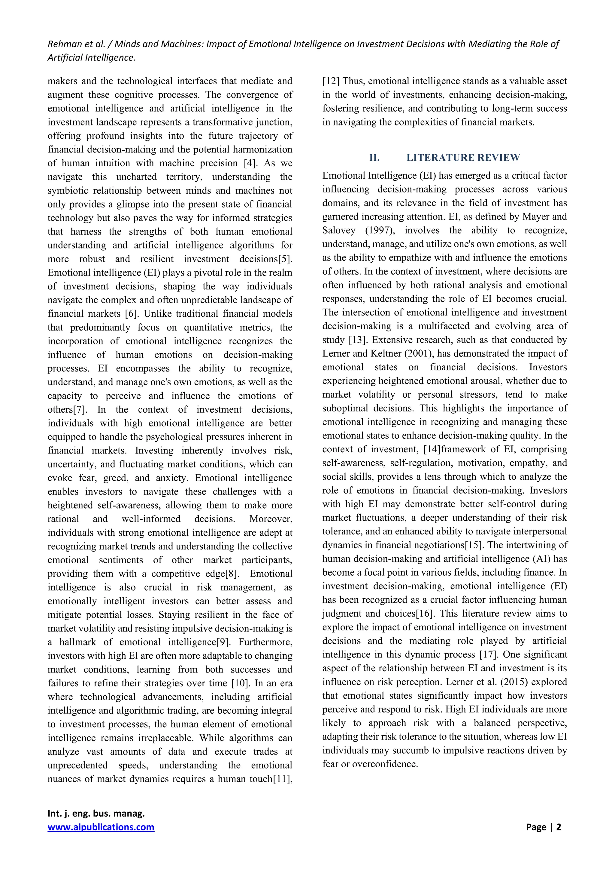 Minds and Machines: Impact of Emotional Intelligence on Investment ...