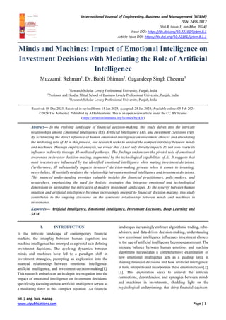 Minds and Machines: Impact of Emotional Intelligence on Investment Decisions with Mediating the ...