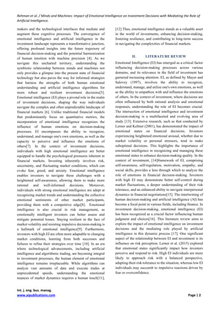 Minds and Machines: Impact of Emotional Intelligence on Investment Decisions with Mediating the ...