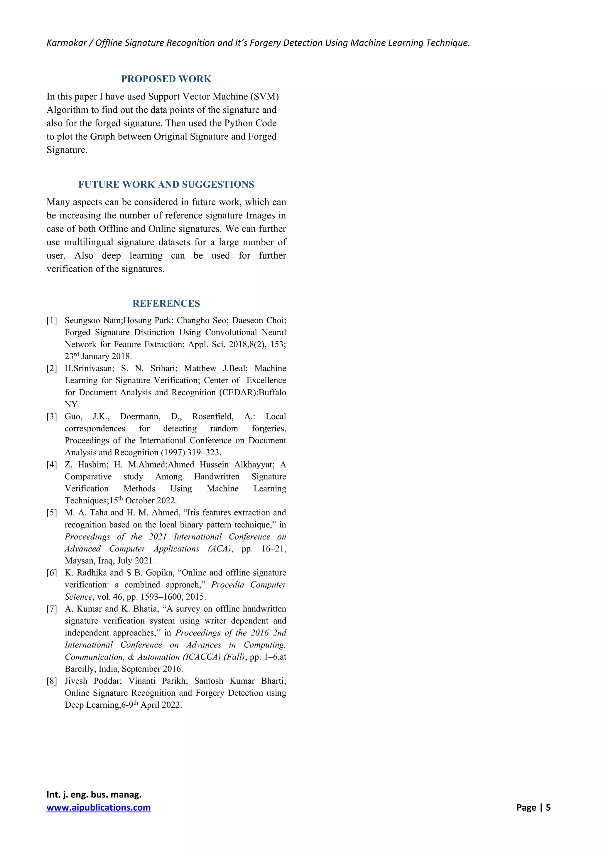 Offline Signature Recognition and It’s Forgery Detection using Machine Learning Technique | PDF