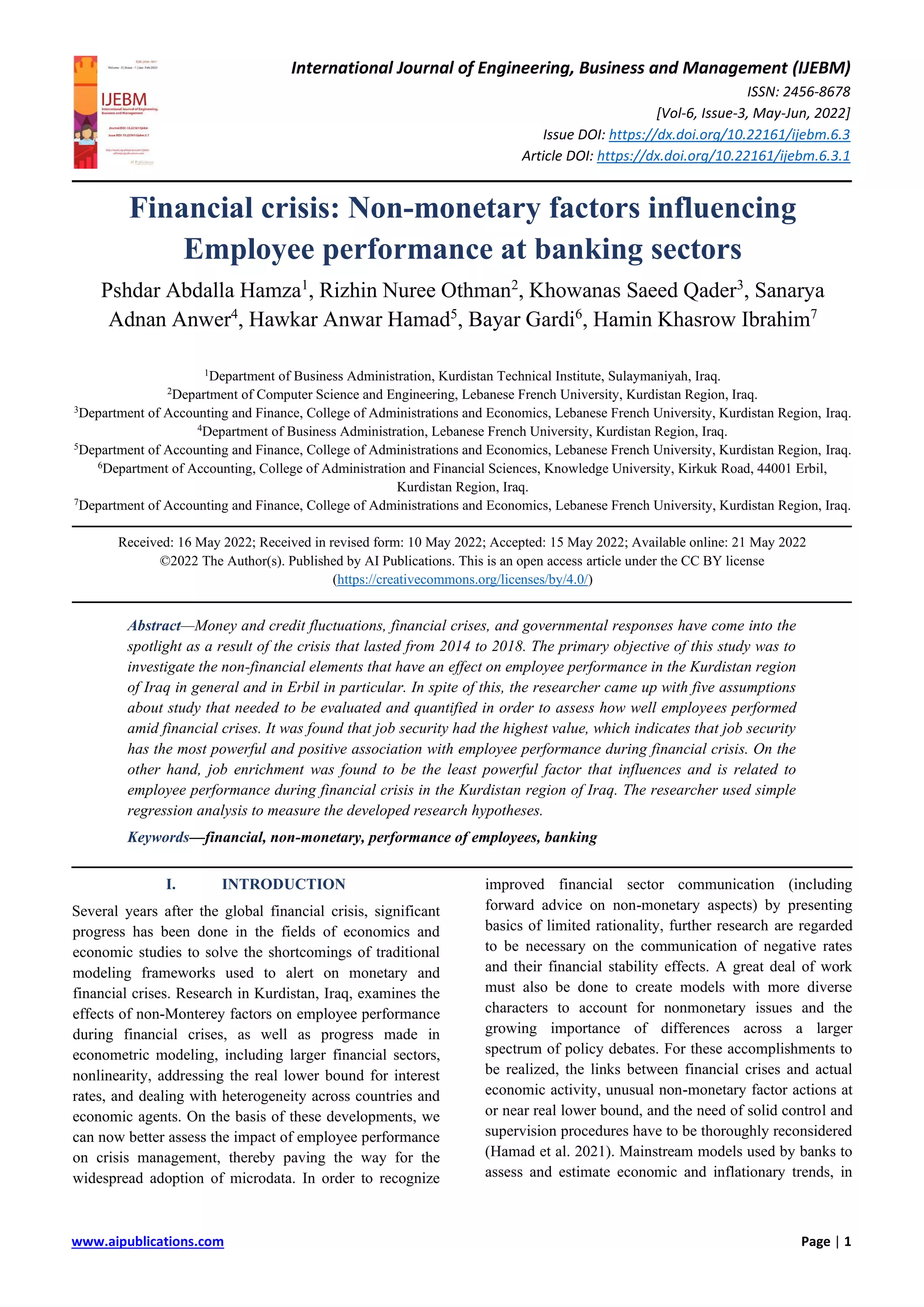 Financial crisis: Non-monetary factors influencing Employee performance ...