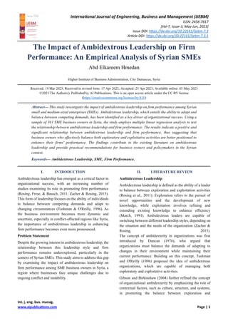 The Impact of Ambidextrous Leadership on Firm Performance: An Empirical Analysis of Syrian SMEs ...
