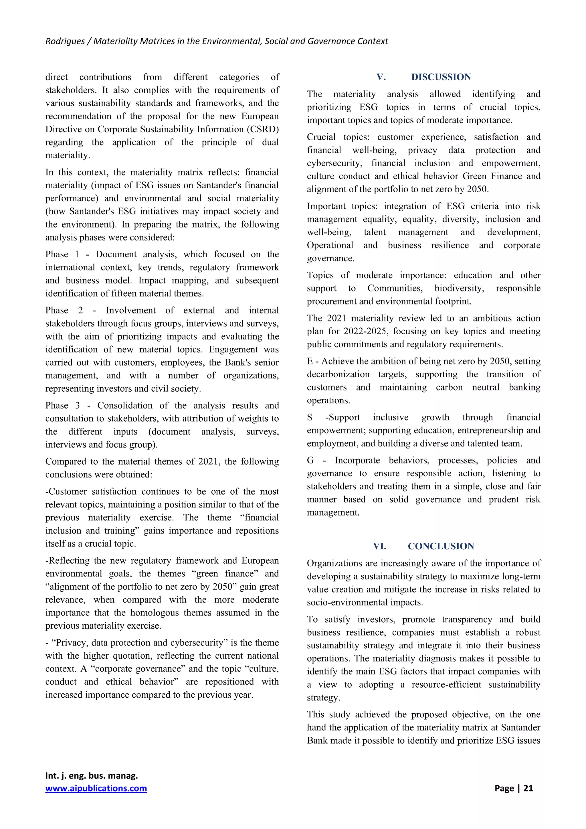 Materiality Matrices in the Environmental, Social and Governance ...